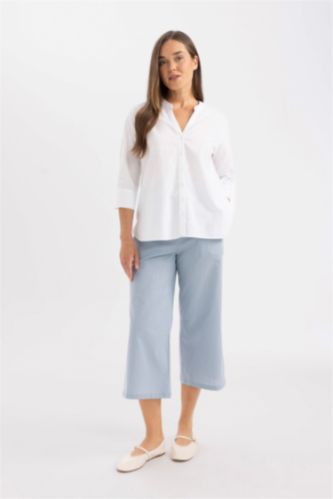 Blue WOMAN Wide Leg Linen Look Capri 3123084 | DeFacto