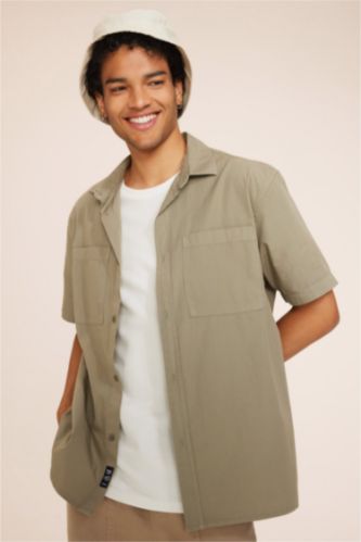 Khaki Man Relax Fit Cotton Short Sleeve Shirt 2907494 | DeFacto