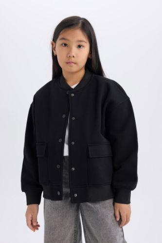 Black GIRLS TEENS Girl College Collar Basic Soft Furry Inside Bomber Jacket 3156164 DeFacto