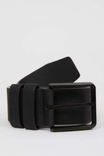 Black MAN Man Rectangular Buckle Faux Leather Jean Belt 3150713 | DeFacto
