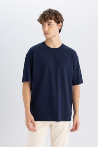 Navy MAN Blue Boxy Fit Cotton Basic T-Shirt 3193488 | DeFacto