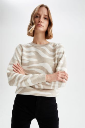 Bej Kadın Traditional Regular Fit Bisiklet Yaka Kazak 2336584 | DeFacto