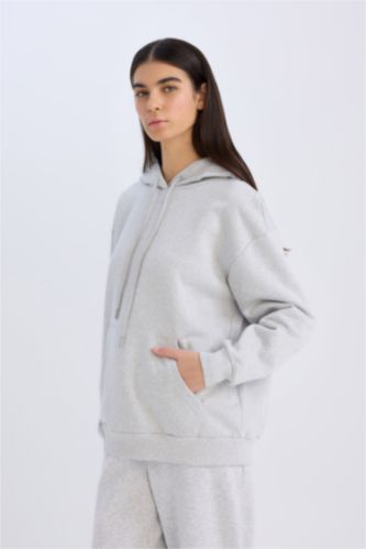 Grey WOMAN Relax Fit Hooded Thick Pullover Fabric Sweatshirt 2890950 ...