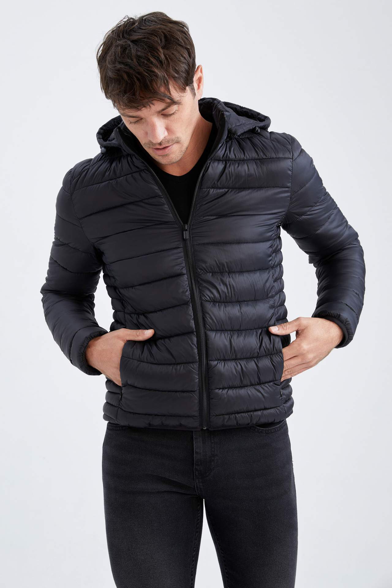 Sarı Erkek Slim Fit Kapüşonlu Su İtici Isı Yalıtımlı Şişme Mont 2514160 ...