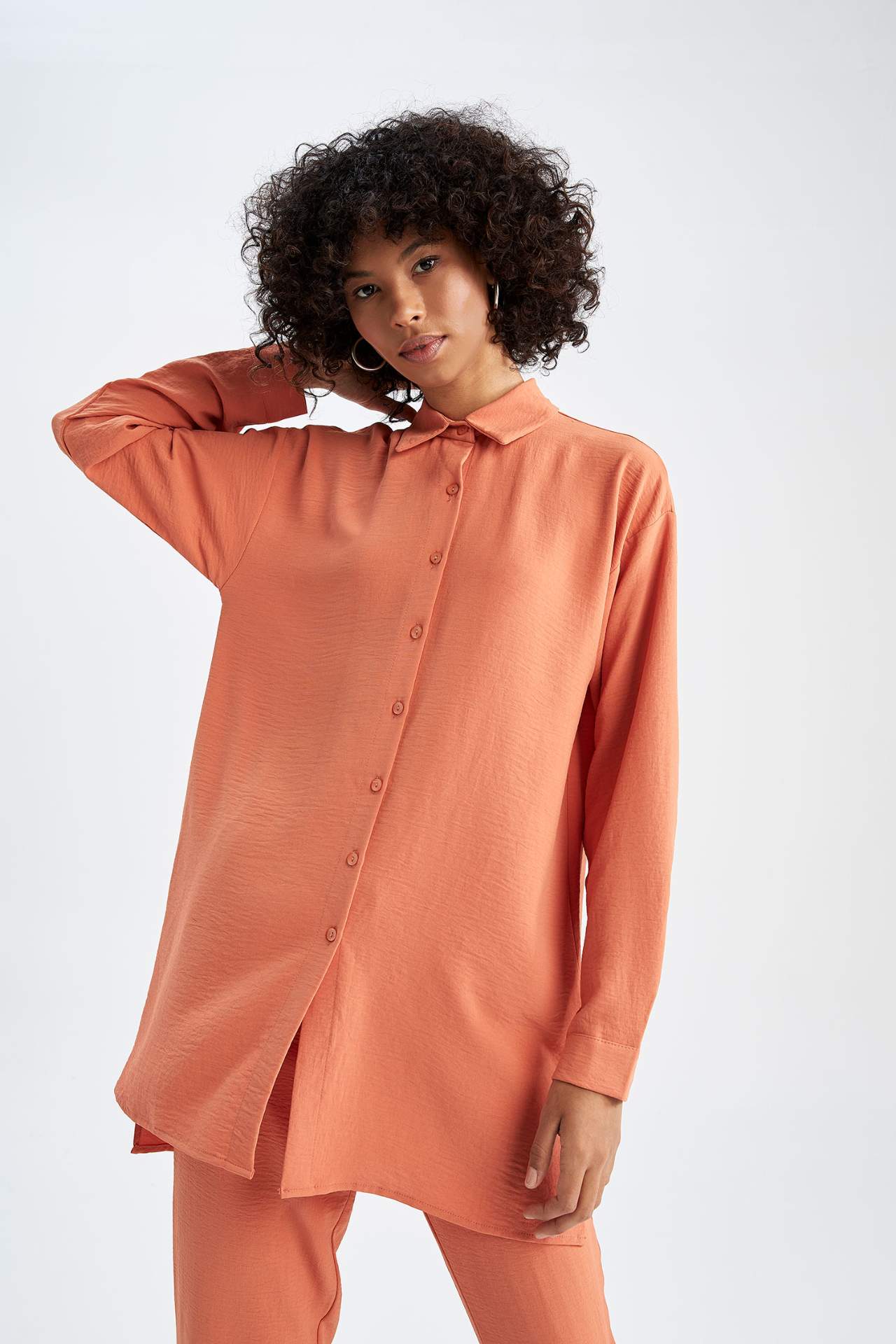 Turkuaz Kadın Regular Fit Uzun Kollu Gömlek Tunik 2646661 | DeFacto