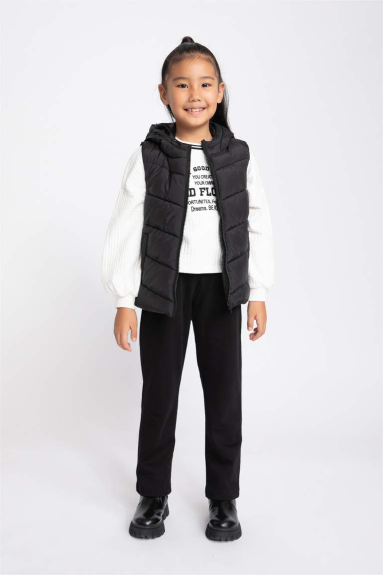 Black GIRLS & TEENS Girl Water Repellent Hooded Puffer Vest 2786171 ...