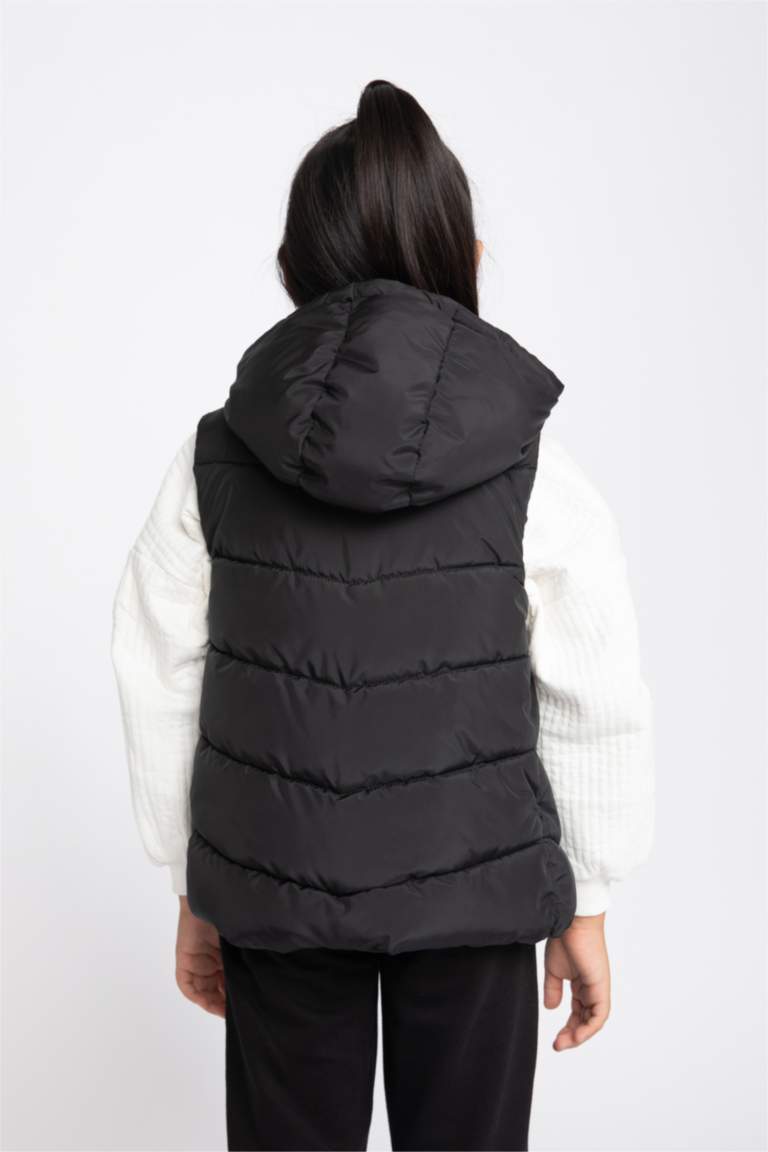 Black GIRLS & TEENS Girl Water Repellent Hooded Puffer Vest 2786171 ...