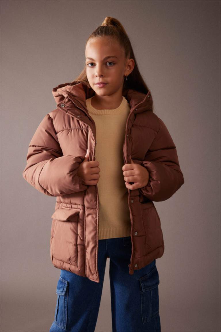 Brown GIRLS & TEENS Girl Waterproof Hooded Fleece Lined Puffer Jacket ...