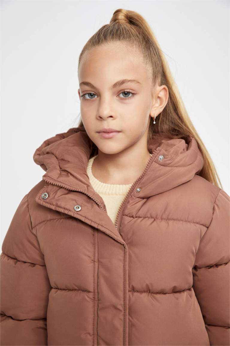 Brown GIRLS & TEENS Girl Waterproof Hooded Fleece Lined Puffer Jacket ...