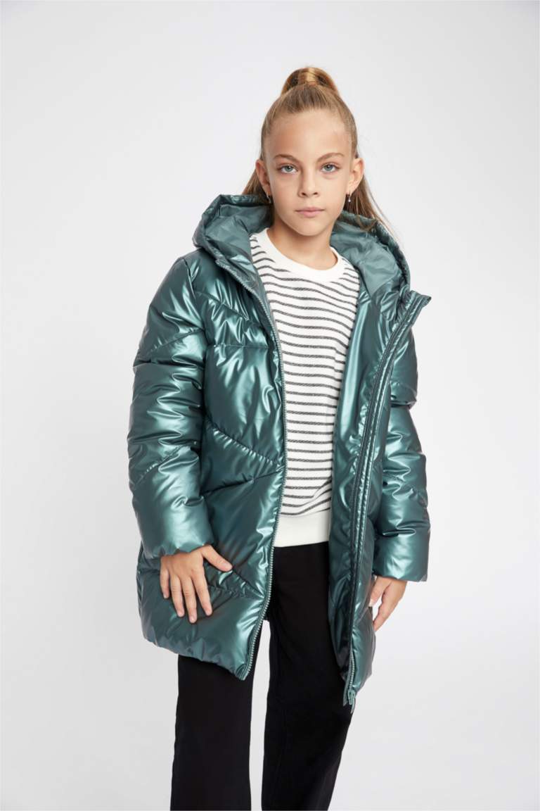 Green GIRLS & TEENS Girl Hooded Waterproof Puffer Jacket 2788935 | DeFacto