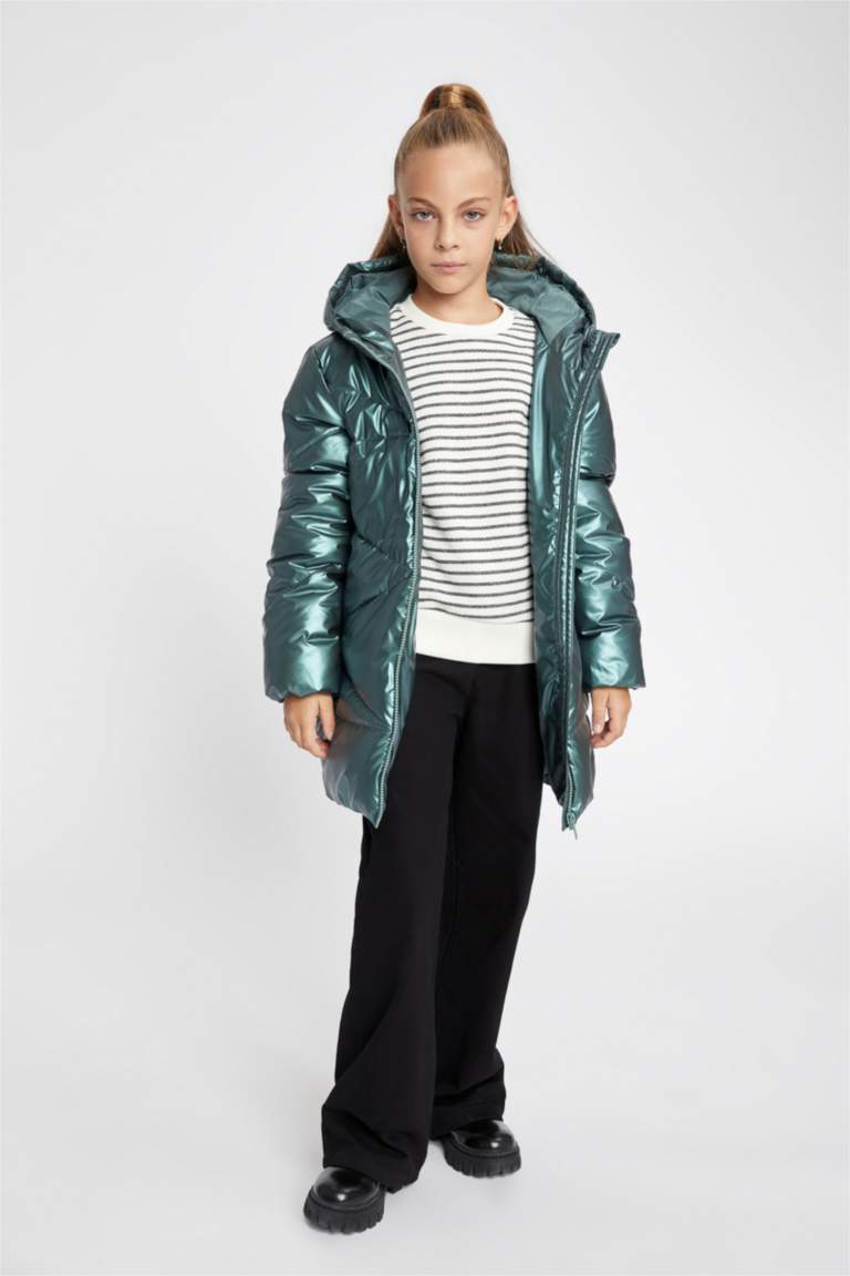 Green GIRLS & TEENS Girl Hooded Waterproof Puffer Jacket 2788935 | DeFacto