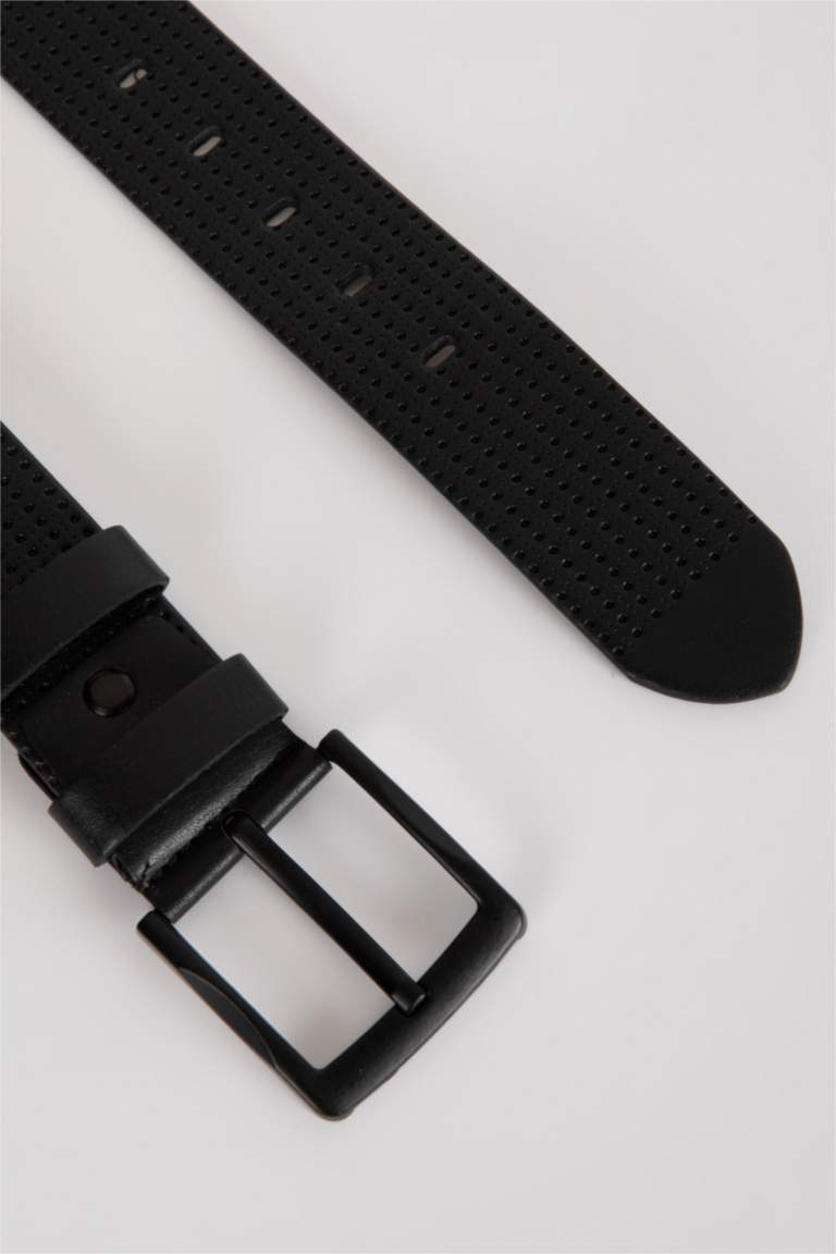 Black MAN Men Rectangle Buckle Faux Leather Jean Belt 2793961 | DeFacto