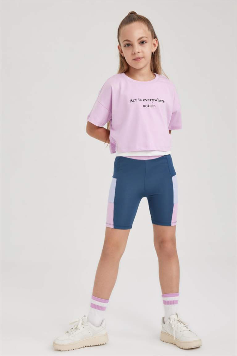 Mor Kız Çocuk - Genç Kız Kız Çocuk Baskılı Kısa Kollu Tişört Atlet 2'li ...