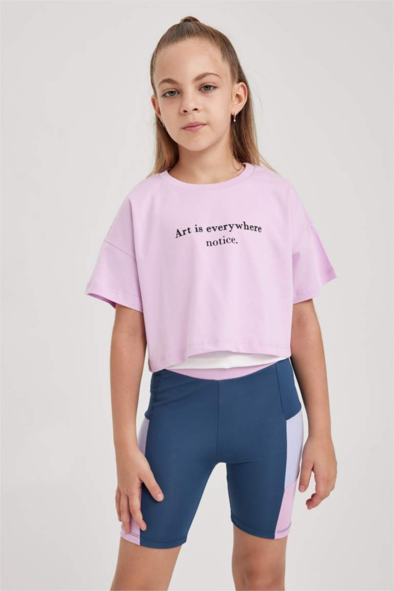 Mor Kız Çocuk - Genç Kız Kız Çocuk Baskılı Kısa Kollu Tişört Atlet 2'li ...