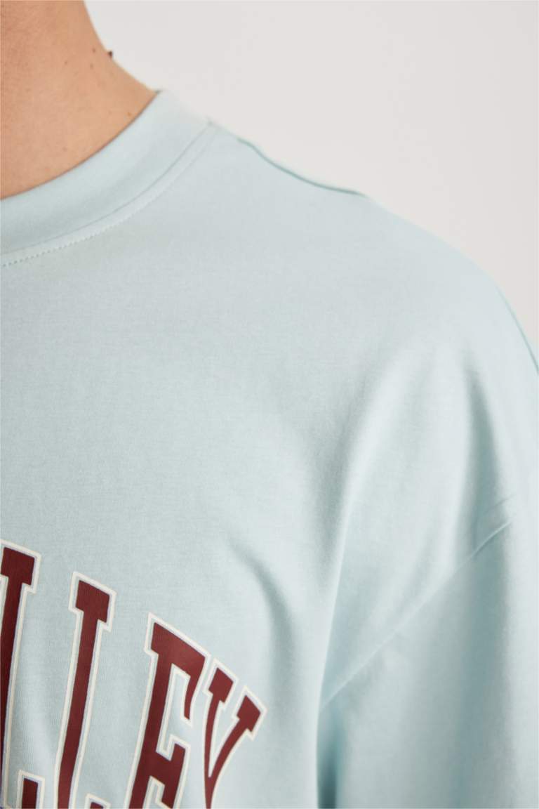 Blue MAN Comfort Fit Crew Neck Printed Cotton T-Shirt 2785448 | DeFacto