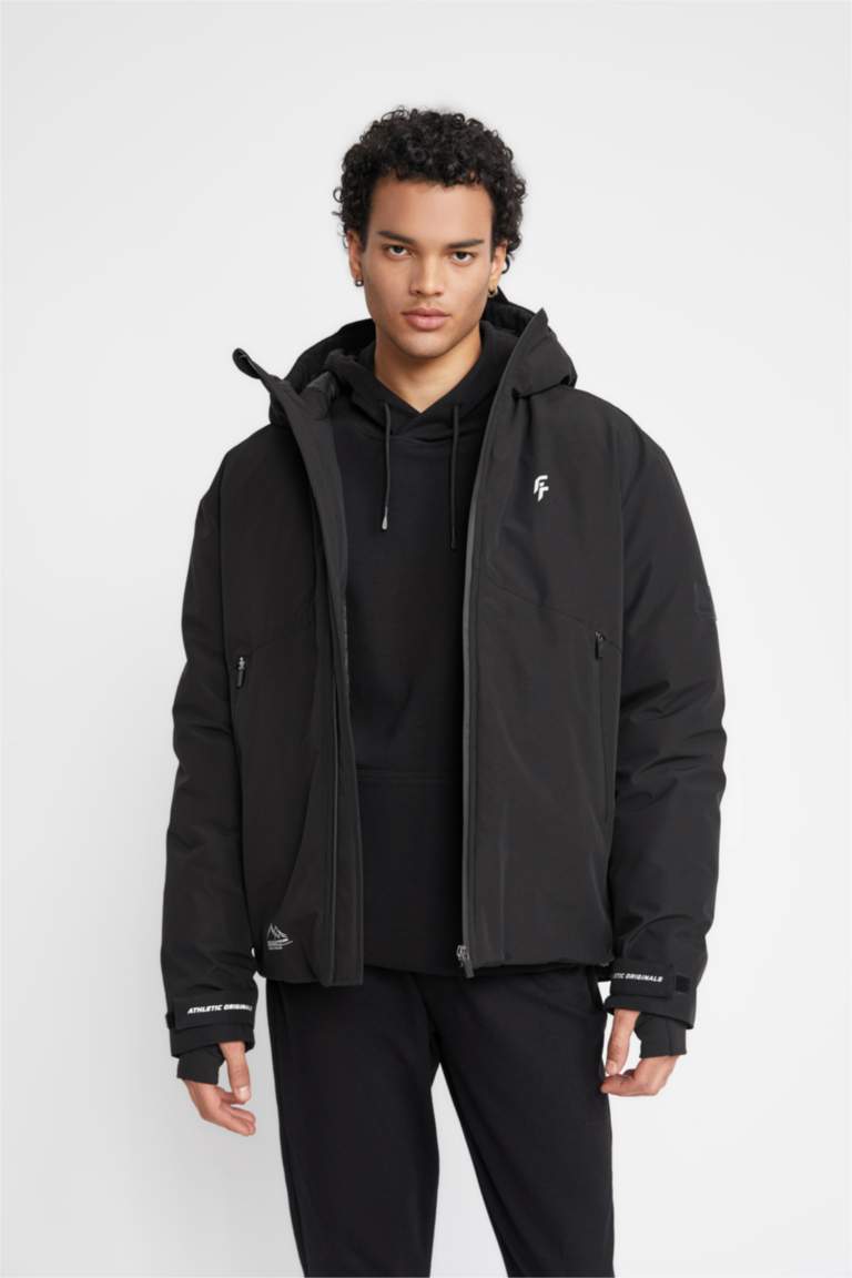 أسود رجالي جاكيت قماش حرير سليم فيت بكابيشون من DeFactoFit 2793618 ...