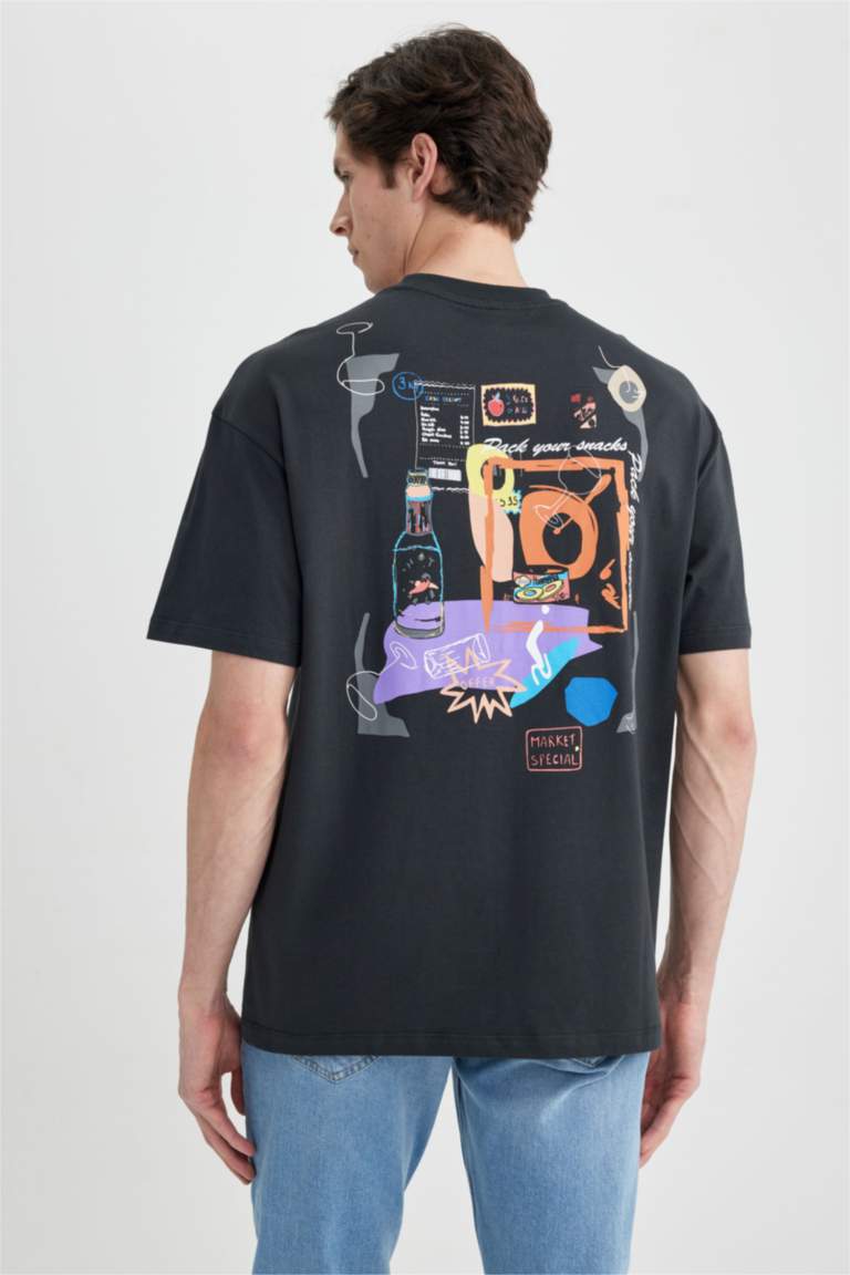 Antrasit Erkek Comfort Fit Bisiklet Yaka Baskılı %100 Pamuk Tişört ...