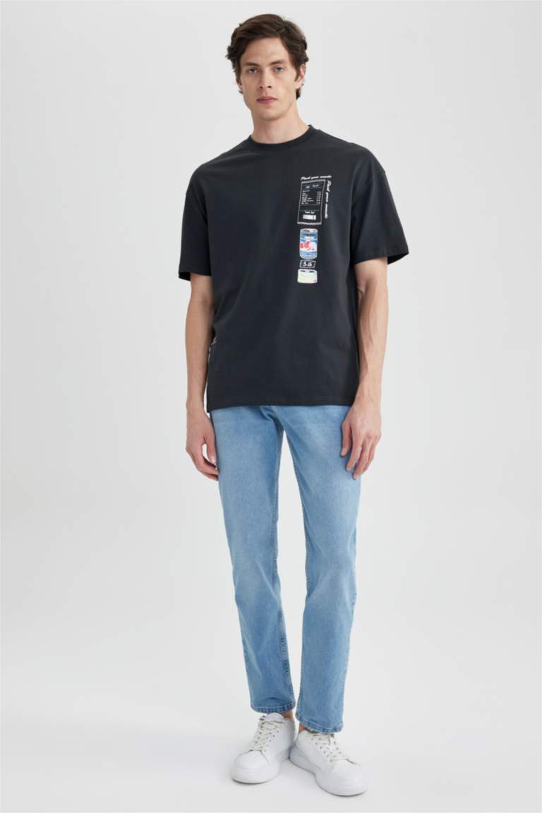 Antrasit Erkek Comfort Fit Bisiklet Yaka Baskılı %100 Pamuk Tişört ...