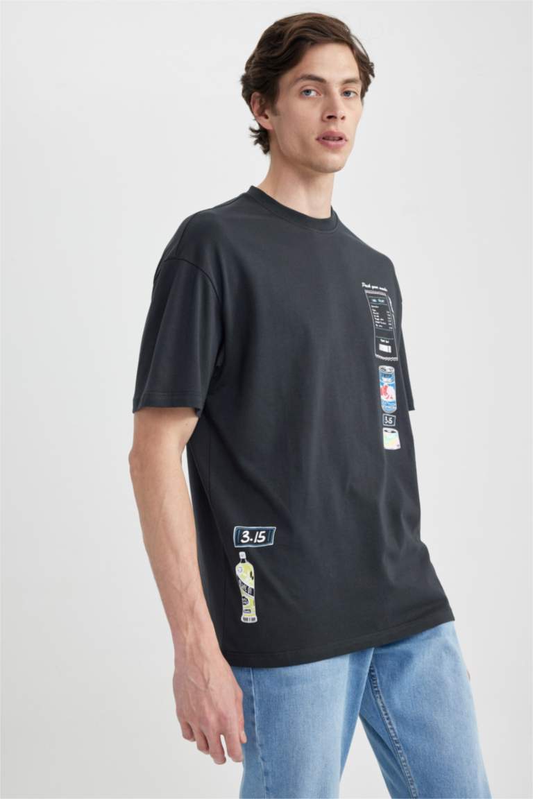 Antrasit Erkek Comfort Fit Bisiklet Yaka Baskılı %100 Pamuk Tişört ...