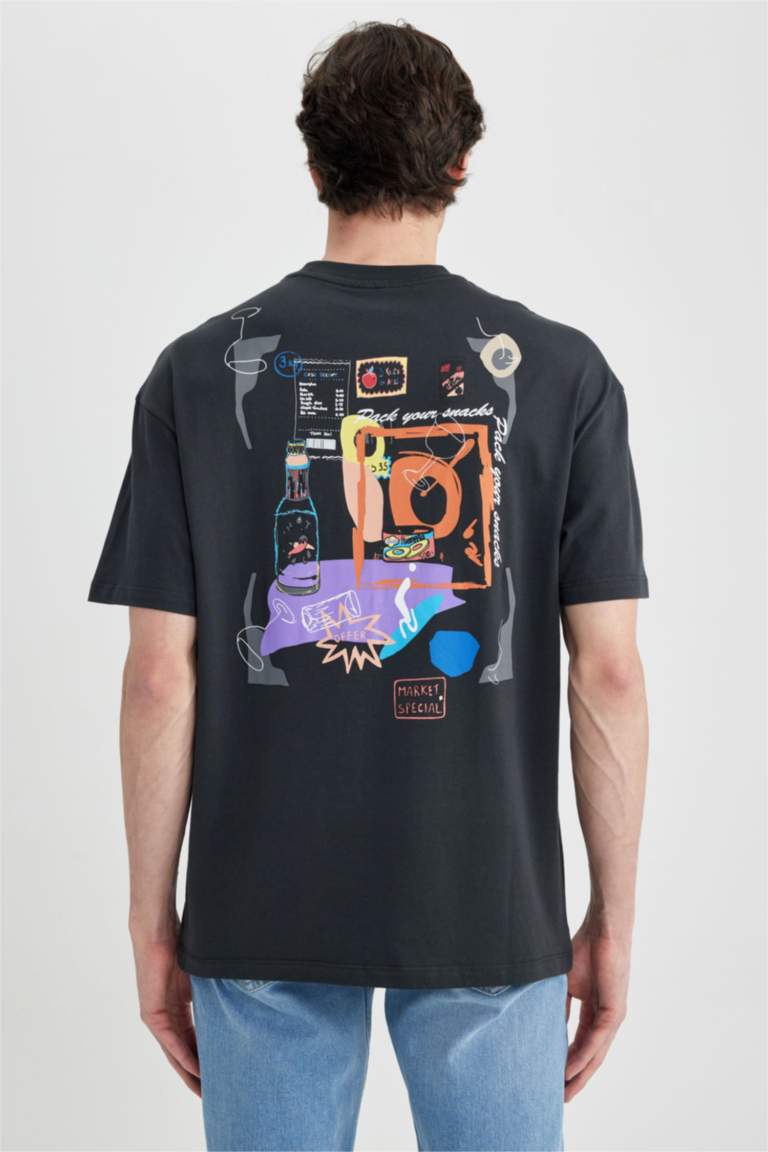 Antrasit Erkek Comfort Fit Bisiklet Yaka Baskılı %100 Pamuk Tişört ...