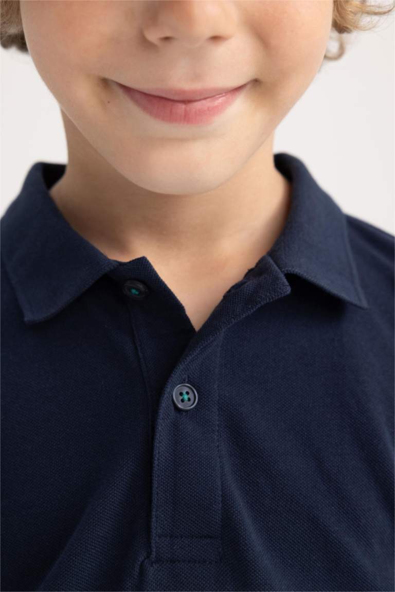 Navy BOYS & TEENS Boy Regular Fit Polo Neck Pique Short Sleeved Polo T ...