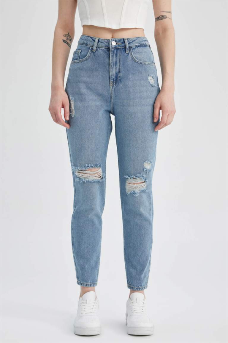 Blue WOMAN Mom Fit Ripped Detailed Jean Ankle Length Pants 2802742 ...