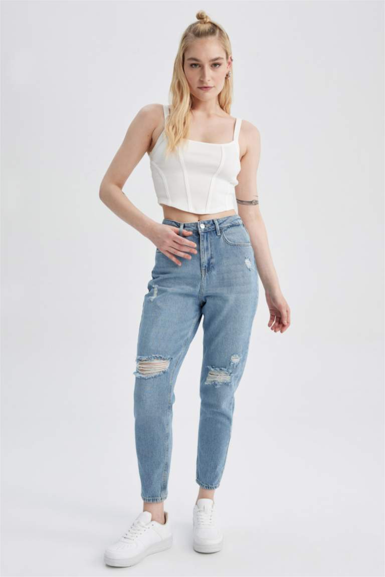 Blue WOMAN Mom Fit Ripped Detailed Jean Ankle Length Pants 2802742 ...