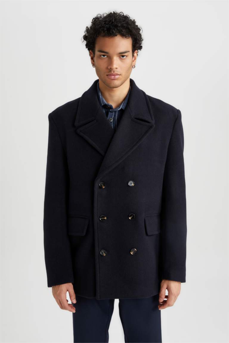 Navy MAN Slim Fit Lined Cachet Coat 2805753 | DeFacto