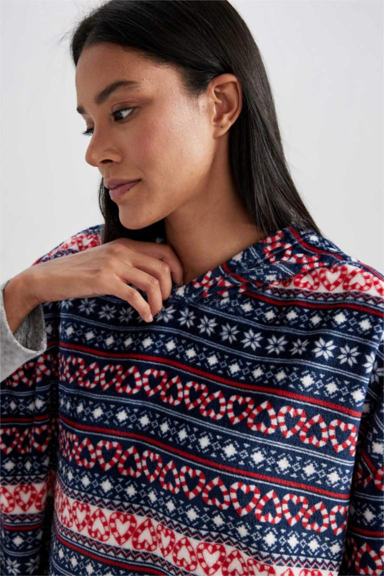 Lacivert Kadın Fall in Love Yılbaşı Temalı Oversize Fit Kapüşonlu Polar ...