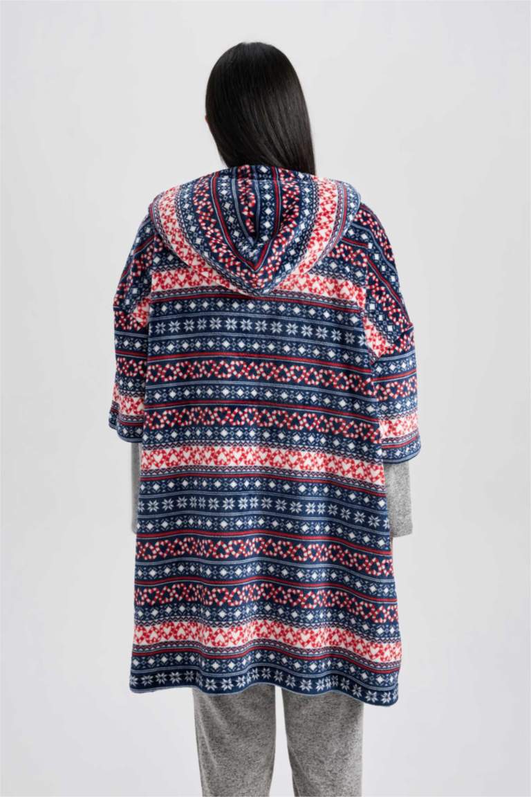 Navy WOMAN Fall in Love New Year Themed Oversize Fit Fleece Long Robe ...