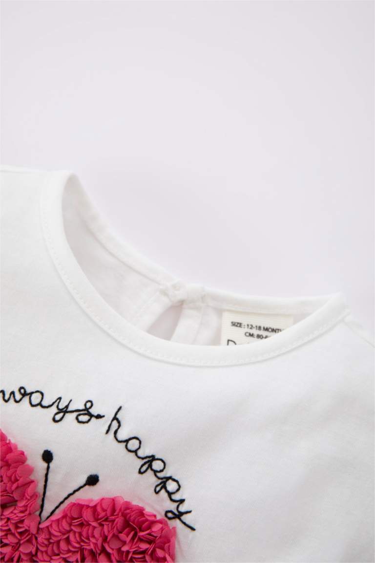 Pembe Kız Bebek Kız Bebek Kelebek Desenli Kısa Kollu Tişört Gabardin ...