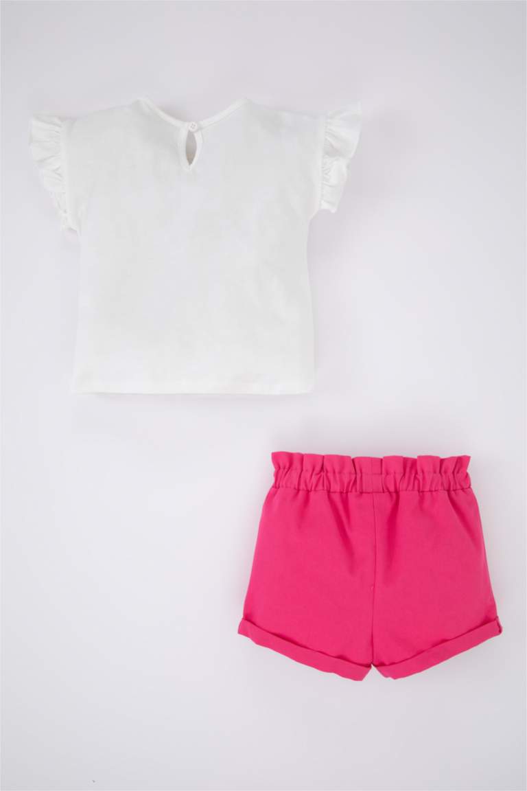 Pembe Kız Bebek Kız Bebek Kelebek Desenli Kısa Kollu Tişört Gabardin ...