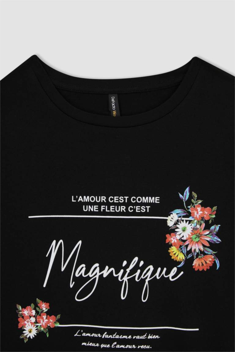 Noir FEMME T-Shirt À Manches Courtes Coupe Régulière Col Ras Du Cou ...