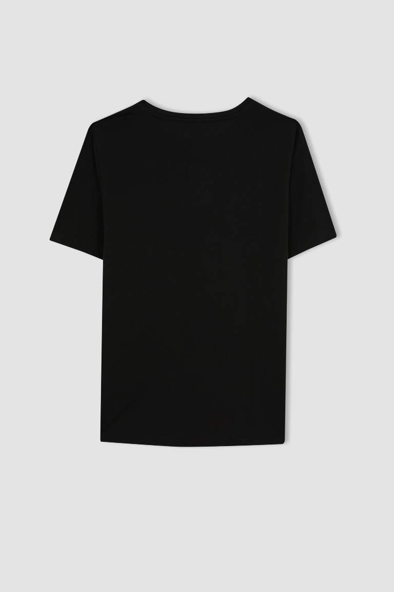 Siyah Kadın Regular Fit Bisiklet Yaka Çiçekli Kısa Kollu Tişört 2813052 ...