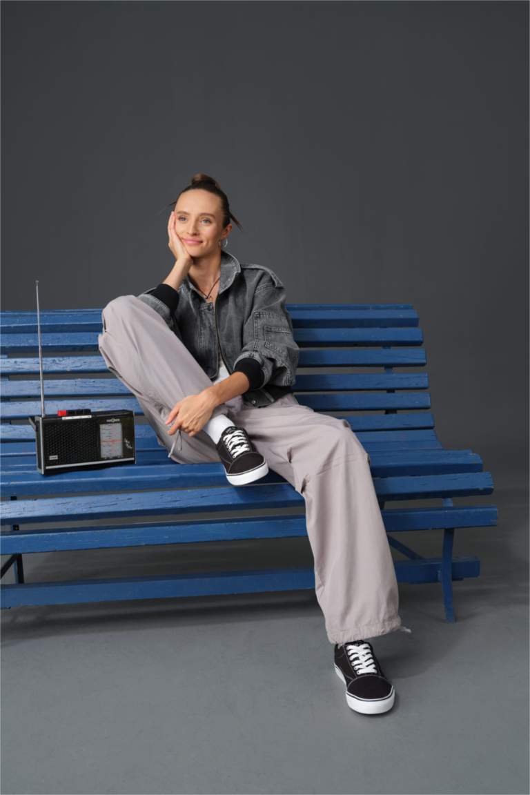 Gri Kadın Coool Beli Paçası Ayarlanabilir Bağcıklı Pantolon Poplin ...