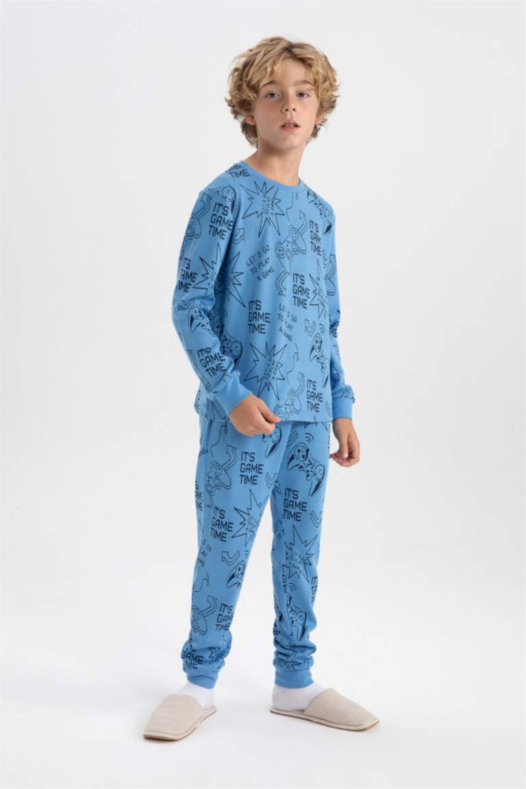 Blue BOYS & TEENS Boy Patterned Long Sleeve Waffle Pajama Set 2902452 ...