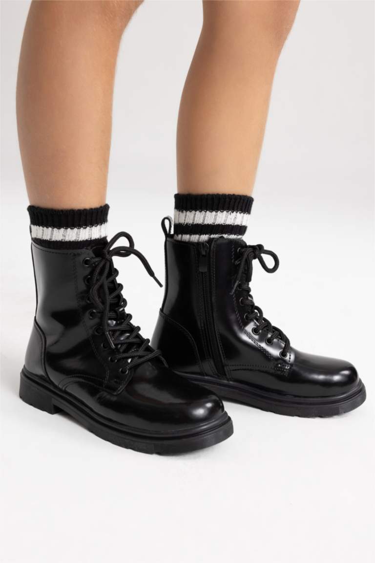 Black Girls & Teens Faux Leather High Sole Boots 2890944 | DeFacto