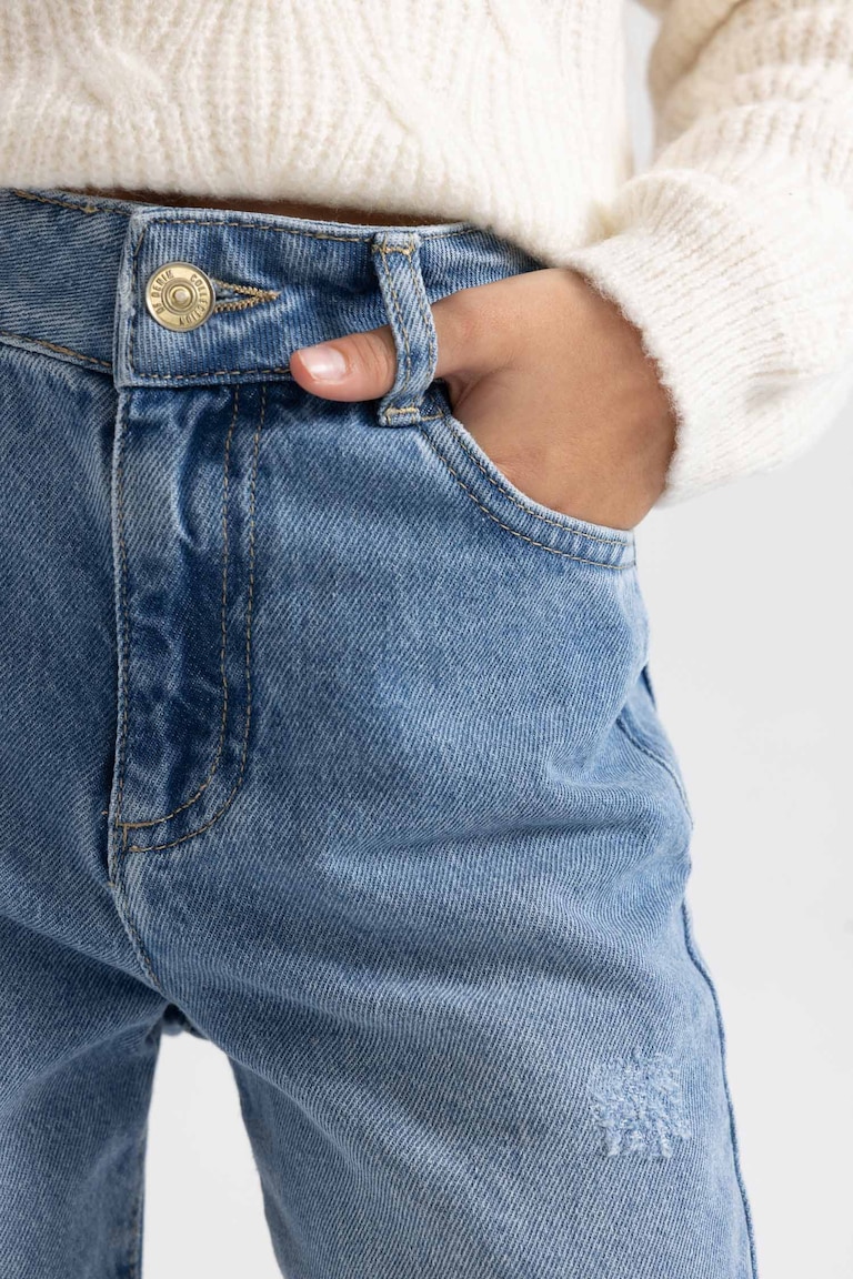 Blue Girls And Teens Girl Mom Fit Ripped Detailed Trousers 2927513 Defacto