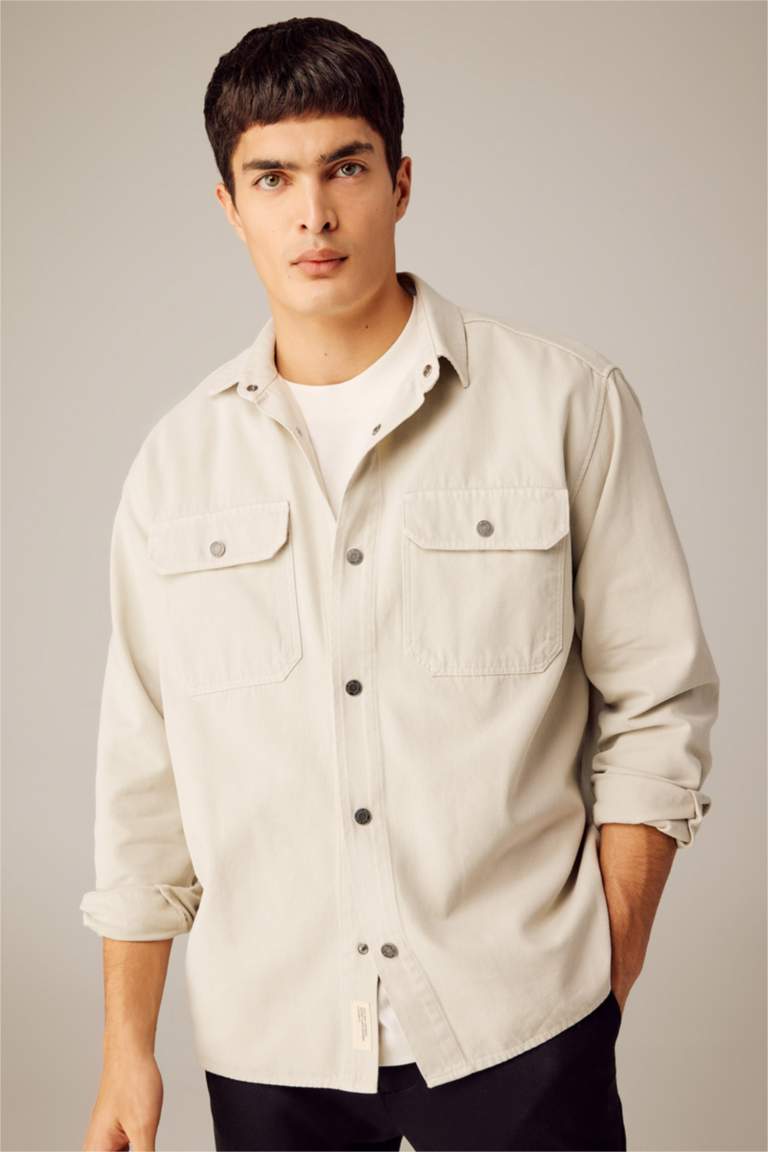 Grey MAN Relax Fit Polo Collar Canvas Shirt 3053240 | DeFacto