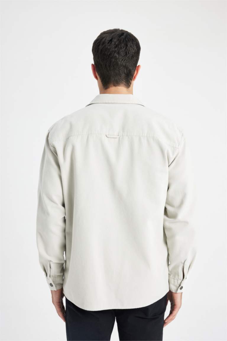 Grey Man Relax Fit Polo Collar Canvas Shirt 3053240 | DeFacto