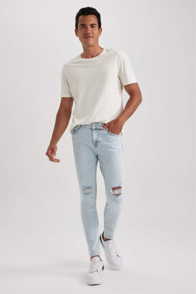 Blue MAN Super Skinny Fit Slim Fit Normal Waist Ripped Detailed Jeans ...