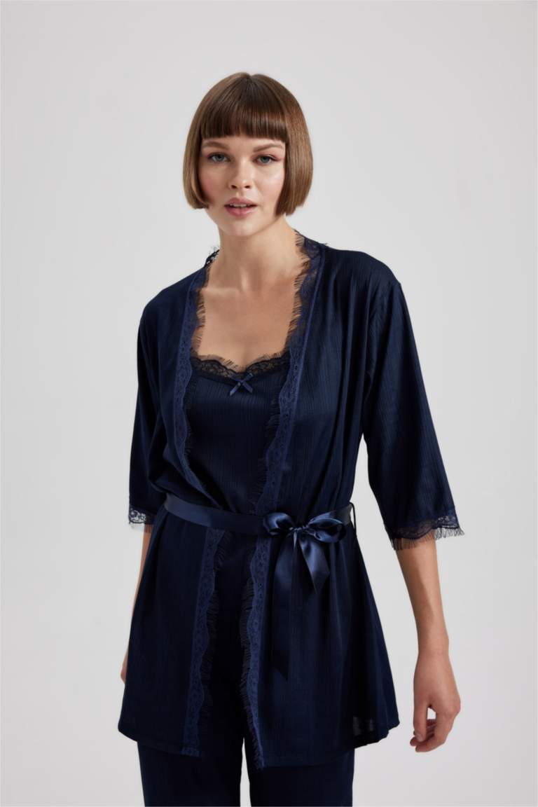 Navy WOMAN Regular Fit V-Neck Robe 2995550 | DeFacto