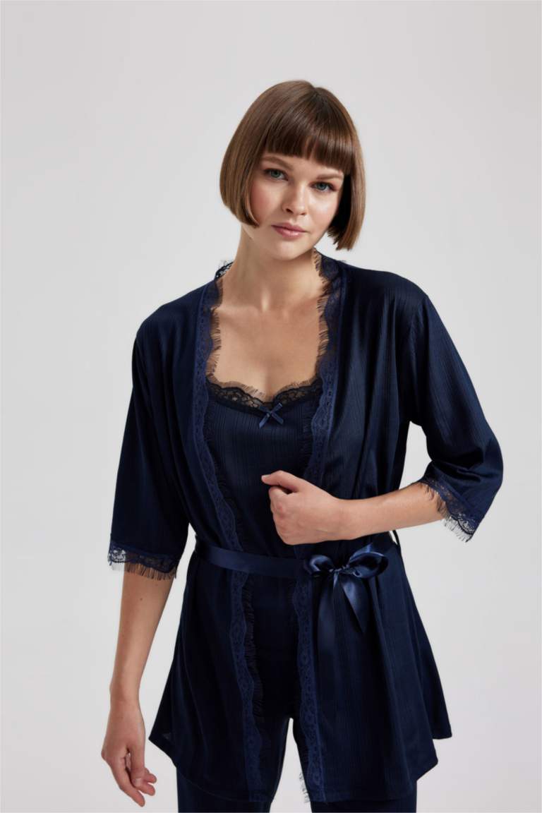 Navy WOMAN Regular Fit V-Neck Robe 2995550 | DeFacto