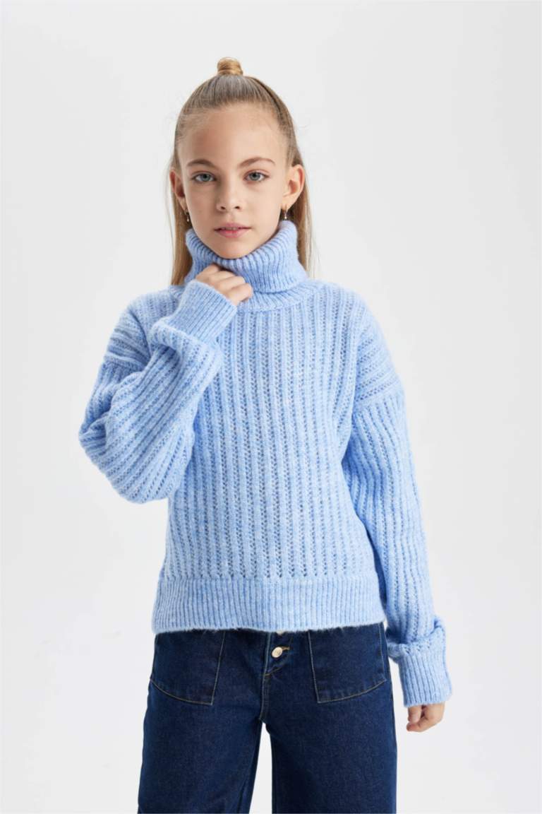 Blue Girls & Teens Girl Regular Fit Turtleneck Pullover 2931360 | DeFacto