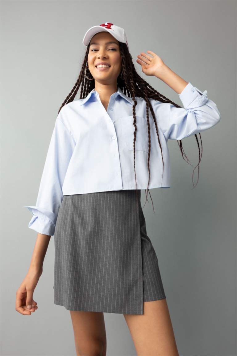 Anthracite WOMAN Striped Cap Mini Skirt 2890926 | DeFacto