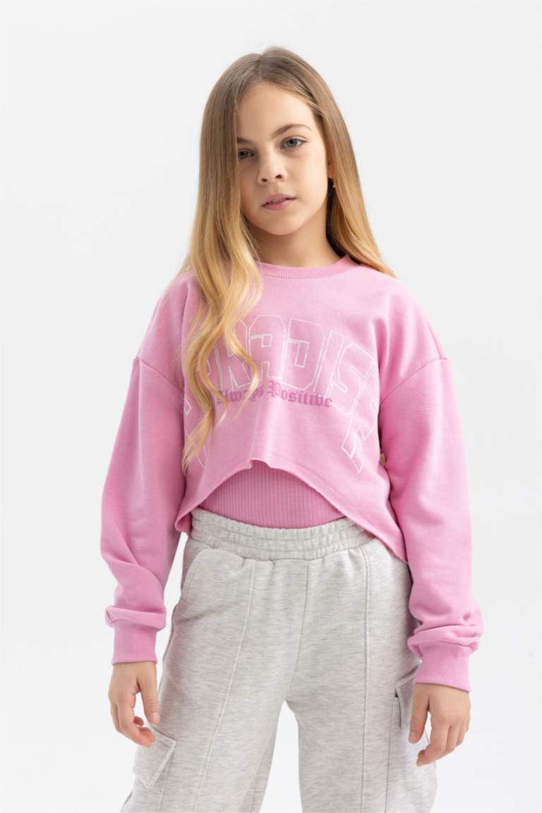 Pink Girls & Teens Girl Printed Crop Sweatshirt Undershirt 2 Piece Set ...