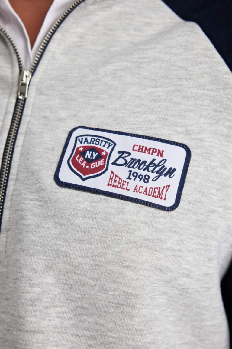 Grey WOMAN Crop Color Block Long Sleeve Sweatshirt 2907355 | DeFacto