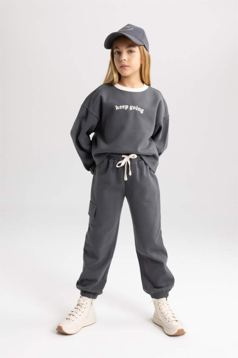 Anthracite GIRLS & TEENS Girl Printed Sweatshirt Sweatpants 2 Piece Set ...
