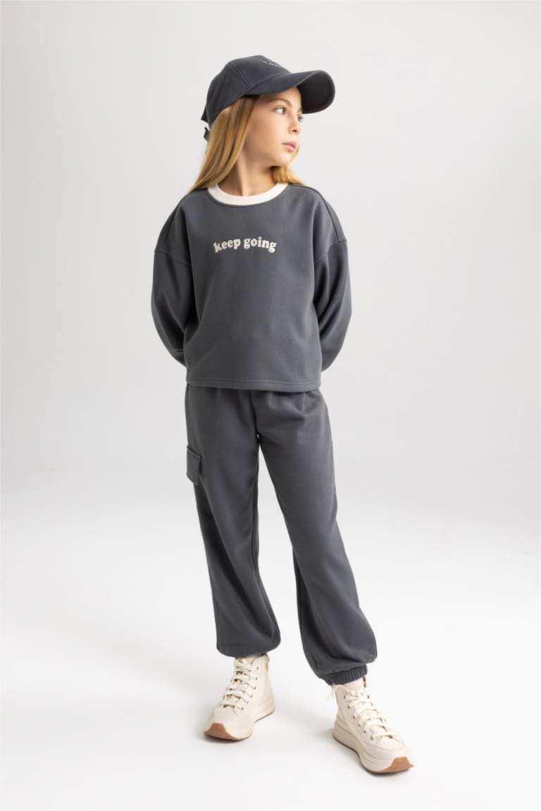 Anthracite GIRLS & TEENS Girl Printed Sweatshirt Sweatpants 2 Piece Set ...