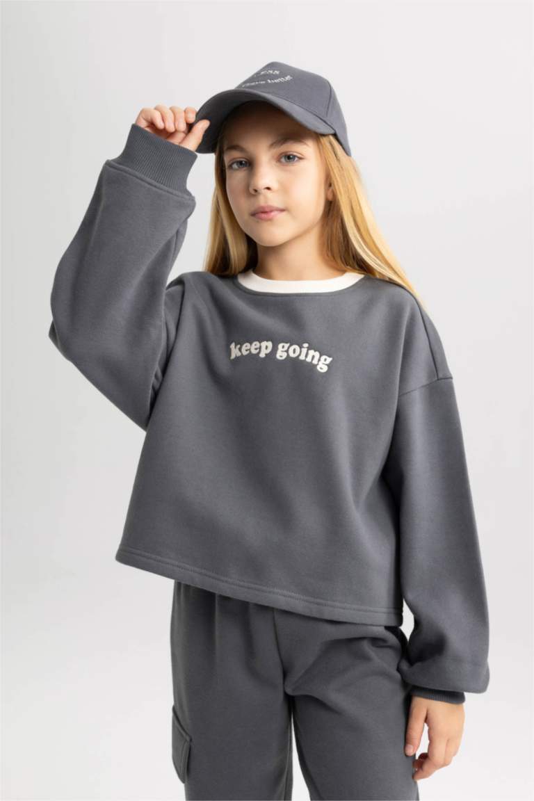 Anthracite GIRLS & TEENS Girl Printed Sweatshirt Sweatpants 2 Piece Set ...